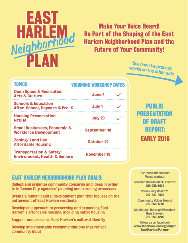 September 10: East Harlem Rezoning Community Visioning Session